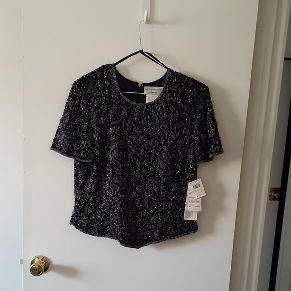 Adriana New York | Tops | Sequenced Black Blouse Size Large | Poshmark